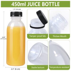 zmybcpack 12 Pack 16oz PP Heat-Resistant Plastic Juice Bottles With Caps-Plastic Smoothie Bottles-Reusable Bulk Beverage Containers with Lids For Juice, Beverage(Dishwasher Safe)