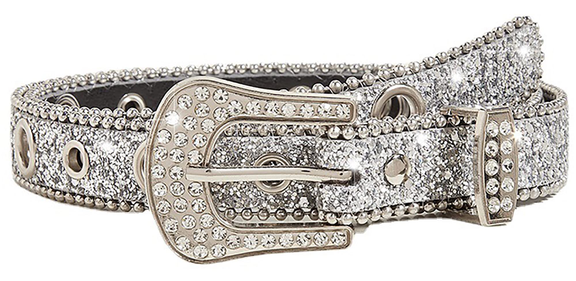 Womens Vintage Rhinestone Belt Western Cowgirls Style Sequin Diamond Bling Belts for Jeans Dress Pants