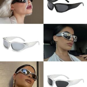 SOAR&EAGLE Y2K 3Pack Polarized sunglasses Men's sunglasses Women's sunglasses Fashion Sport Shades Sun Glasses（Silver frame gray sheet, Silver frame silver sheet, Bright black gray sheet）