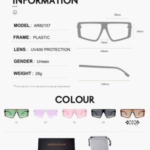 HERJOUR Retro Square Oversized Sunglasses for Women and Men Trendy Sun Glasses AR82157, Red Frame/Brown Lens