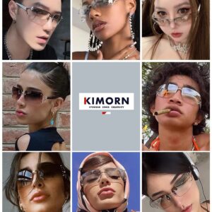 kimorn Rectangle Sunglasses for Women Men Stylish Rimless Frameless Trendy Retro Sun Glasses 90’s Vintage Square Frame K1314 (Gold Frame Gradient Brown & Grey Lens)