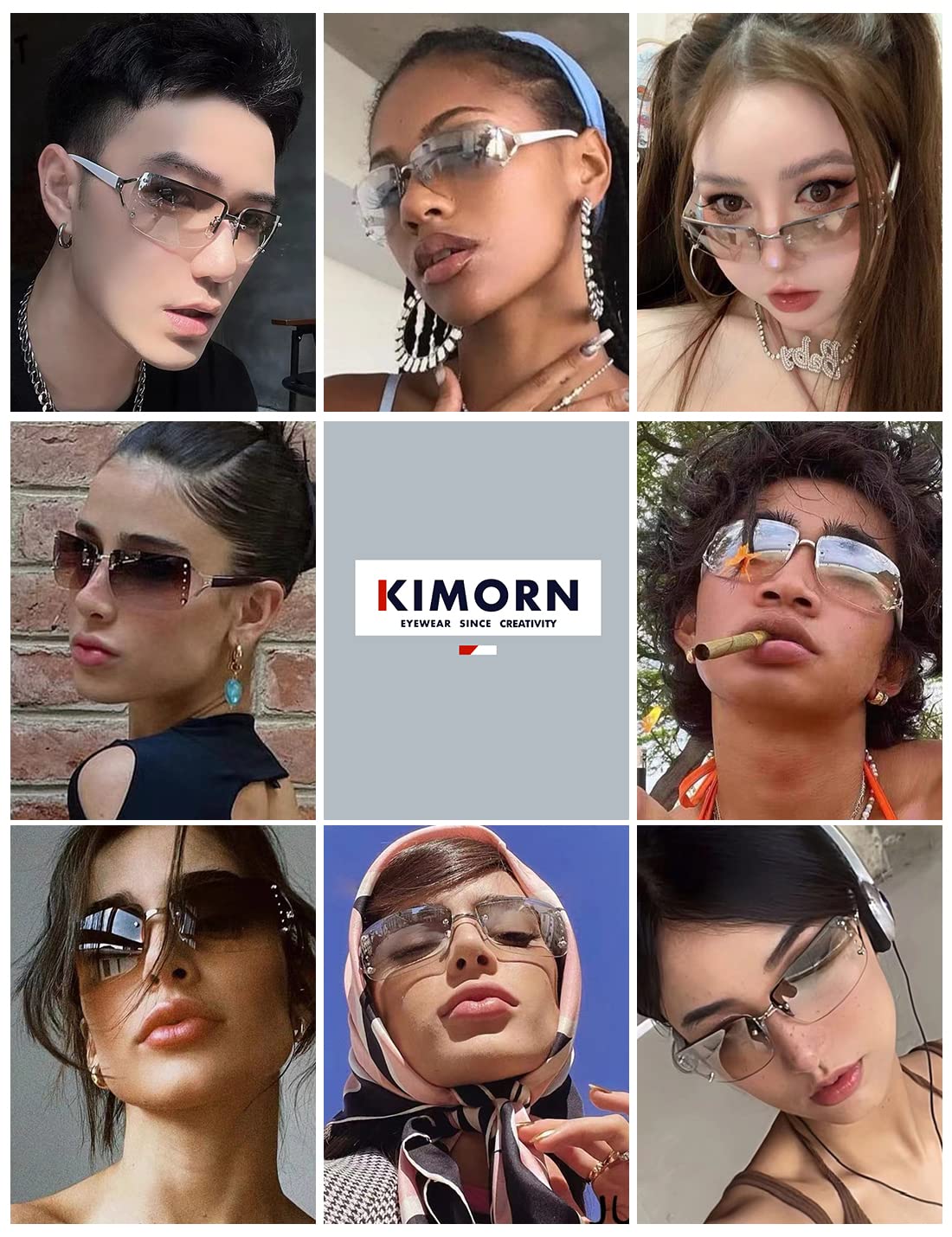 kimorn Rectangle Sunglasses for Women Men Stylish Rimless Frameless Trendy Retro Sun Glasses 90’s Vintage Square Frame K1314 (Gold Frame Gradient Brown & Grey Lens)