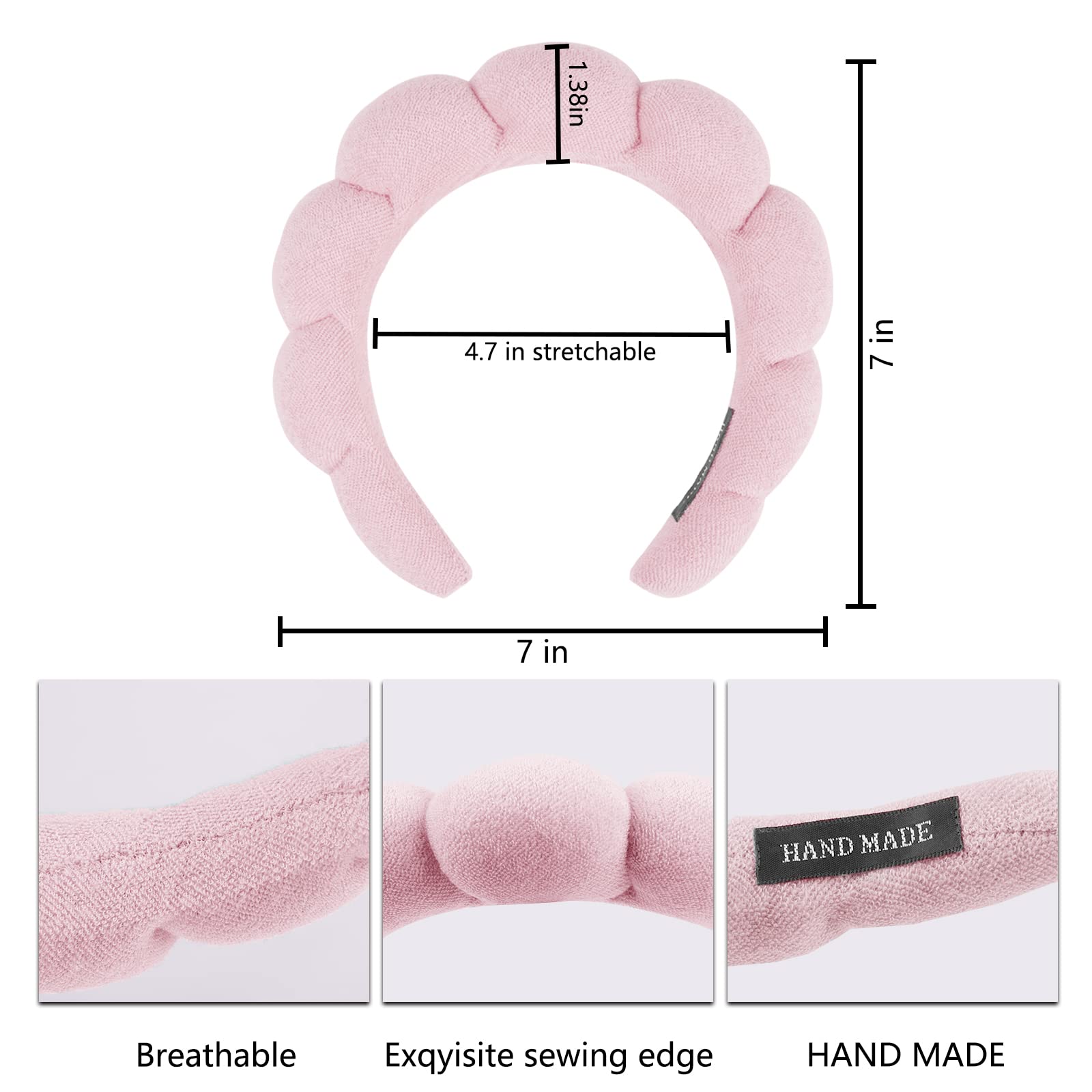 Spa Makeup Headband for Washing Face, Sponge Skincare Face Wash headbands for Women Girls - Bubble Soft Terry Towel Cloth Hair Band for Skincare Makeup Removal, Puffy Non Slip Thick Headwear(Pink)