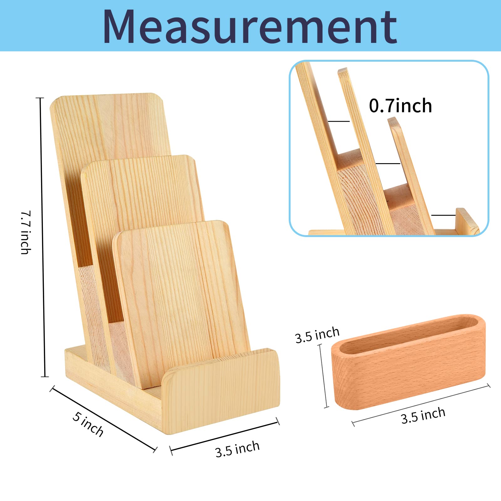 DOSTATNI 3-Tier Wood Brochure Holder With Business Card Holder Rack Flyer Holder Postcard Display Literature Holder Pamphlet Display Stand For Magazine Flyer Holder Booklets Menu Journals