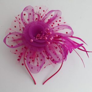 Fascinator Kentucky Hat for Women Tea Party Wedding.Church Derby Headband, 1920s Fascinator Hat with Clip-Hot Pink-01