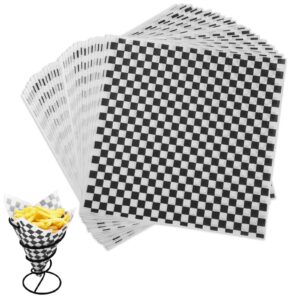 geeric waxed deli paper sheets 12 * 12 inch, 100 pcs food basket liners for sandwiches, burgers, checkered deli wrap wax paper sheets black