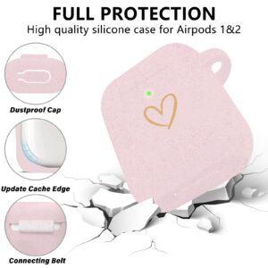 AIIEKZ Compatible with AirPods Case Cover, Soft Silicone Case with Gold Heart Pattern for AirPods 2&1 Generation Case with Cute Butterfly Keychain for Girls Women (Rose Gold)