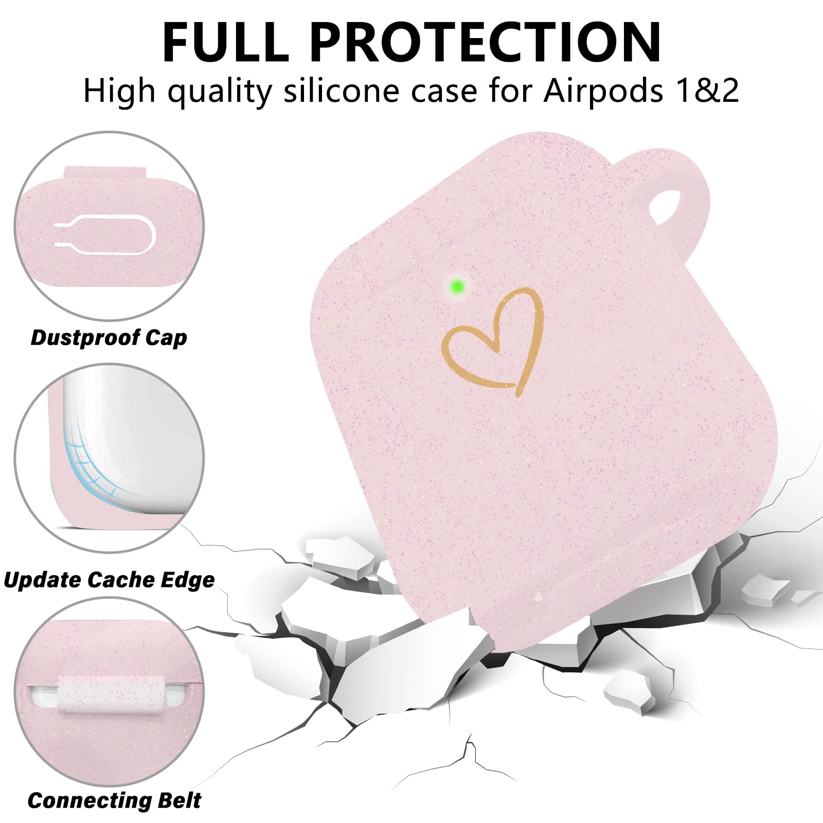 AIIEKZ Compatible with AirPods Case Cover, Soft Silicone Case with Gold Heart Pattern for AirPods 2&1 Generation Case with Cute Butterfly Keychain for Girls Women (Rose Gold)