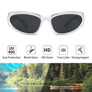 SOAR&EAGLE Y2K 3Pack Polarized sunglasses Men's sunglasses Women's sunglasses Fashion Sport Shades Sun Glasses（Silver frame gray sheet, Silver frame silver sheet, Bright black gray sheet）