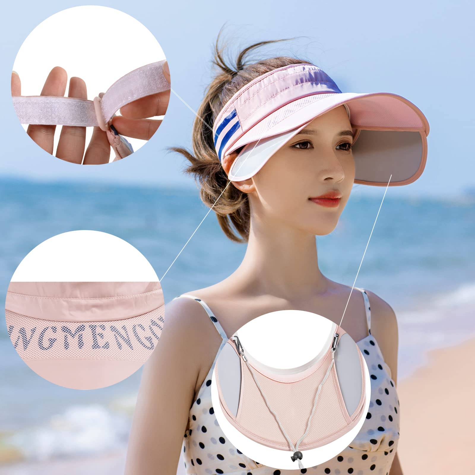 Peicees Sun Visor Hat with Wide Brim for Women Sun Protection Cap for Golf Tennis Beach Running Hiking Fishing Gardening Black-Black