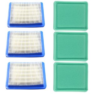 491588s air filter with 493537s pre filter(3+3 pack) compatible with briggs and stratton 491588 493537,toro 20332,john deere am116236 push lawn mower