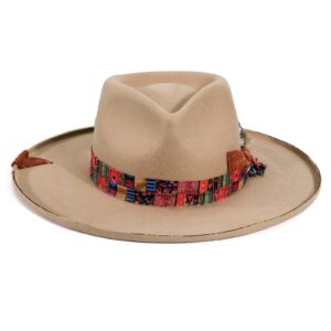 FEMSÉE Fedora Hats for Women Vintage Wide Brim Hat Western 100% Australian Wool Pencil Brim Felt Panama Hat