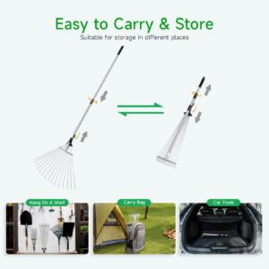 GreatBuddy Adjustable Leaf Rake, 7"-23" Expandable Width, Perfect for Shrub, Flower Bed, Lawn, Yard, Garden Cleaning, Lightweight Aluminum Retractable Handle for Easy Use