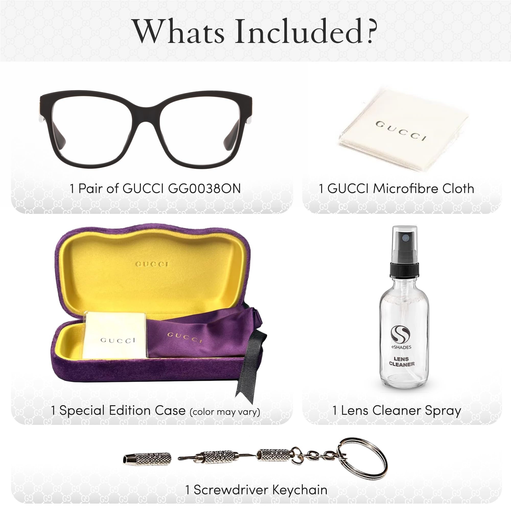 Gucci GG0038ON Designer Fashion Eyeglasses: Classic Square Shape Eyeglasses Frame Eyewear with Luxury eSHADES Kit - Embrace Sophistication and Elegance