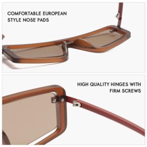 HERJOUR Retro Square Oversized Sunglasses for Women and Men Trendy Sun Glasses AR82157, Red Frame/Brown Lens