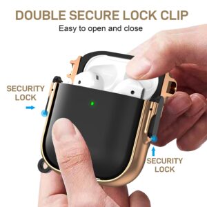 Maxjoy for AirPods Case Cover with Lock, Hard AirPod Case Protective iPod Cover for Women Men with Keychain Lock Clip Compatible AirPod 2nd 1st Gen Charging Case 2&1, Black/Rose Gold