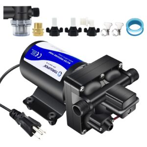 tdrsuper water pressure booster pump, 110v ac water diaphragm pump, 5.5gpm 75psi with power plug, self priming rv water pump for home kitchen bathroom rv marine yacht garden hose black