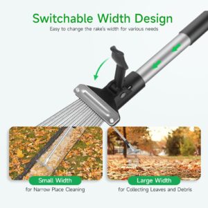 GreatBuddy Adjustable Leaf Rake, 7"-23" Expandable Width, Perfect for Shrub, Flower Bed, Lawn, Yard, Garden Cleaning, Lightweight Aluminum Retractable Handle for Easy Use