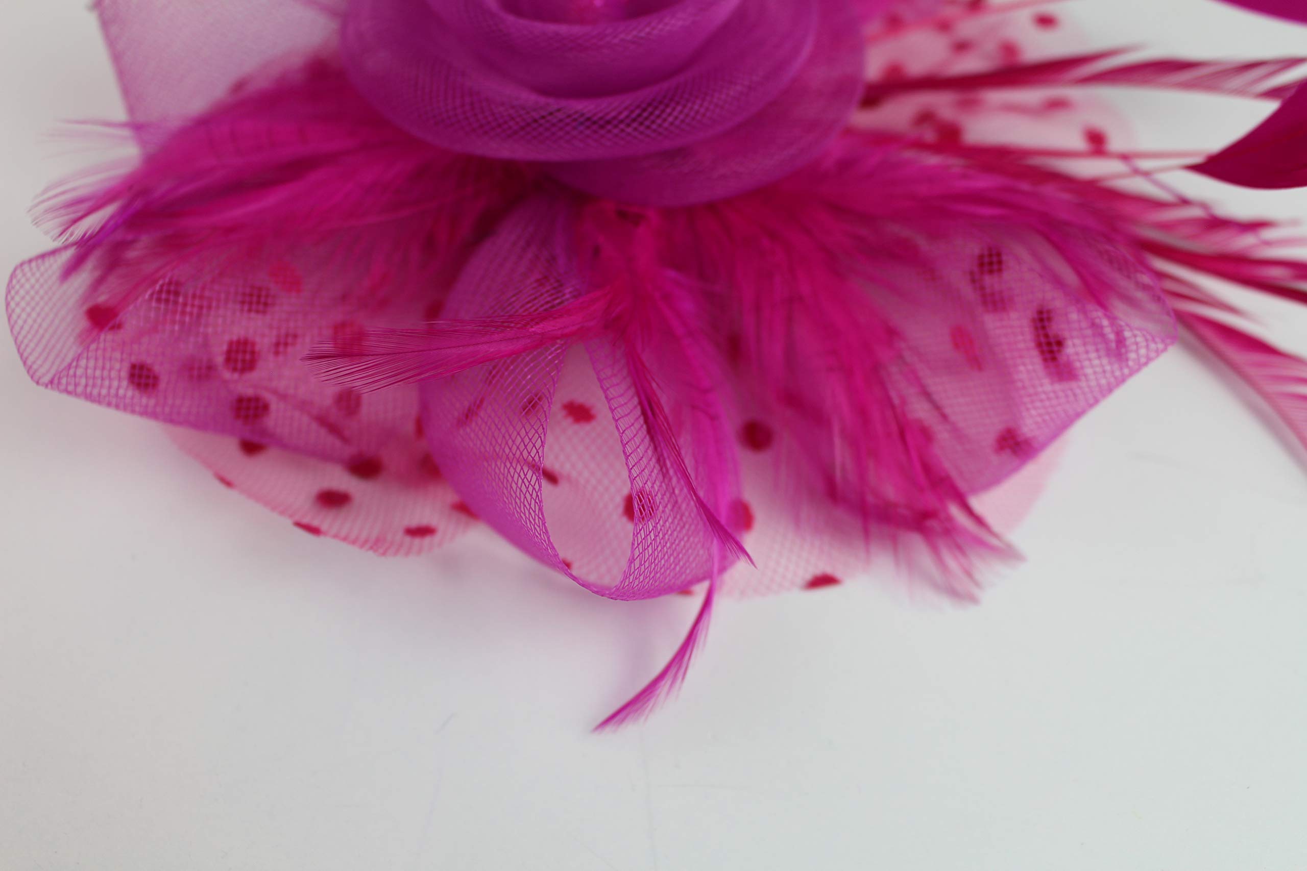 Fascinator Kentucky Hat for Women Tea Party Wedding.Church Derby Headband, 1920s Fascinator Hat with Clip-Hot Pink-01