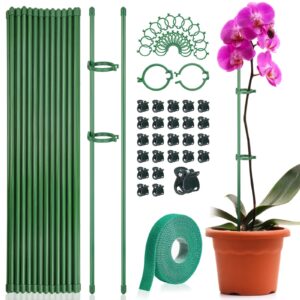 tetutor 25 pack plant stakes for indoor plants, 16 inch plant support stakes, fiberglass garden plant sticks support with rings clips &tie for indoor and outdoor plants flowers tomatoes orchid rose