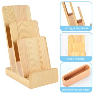 DOSTATNI 3-Tier Wood Brochure Holder With Business Card Holder Rack Flyer Holder Postcard Display Literature Holder Pamphlet Display Stand For Magazine Flyer Holder Booklets Menu Journals