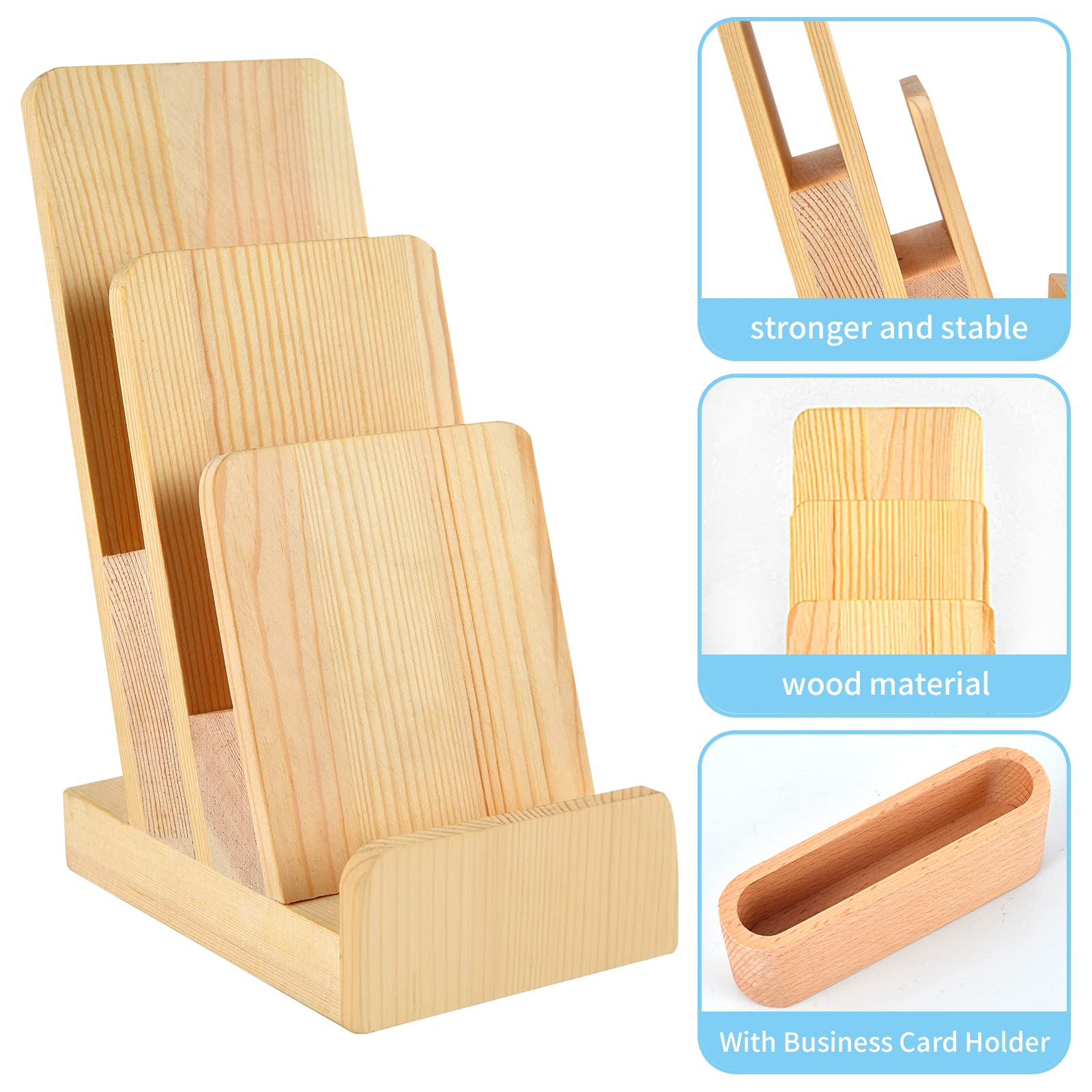 DOSTATNI 3-Tier Wood Brochure Holder With Business Card Holder Rack Flyer Holder Postcard Display Literature Holder Pamphlet Display Stand For Magazine Flyer Holder Booklets Menu Journals