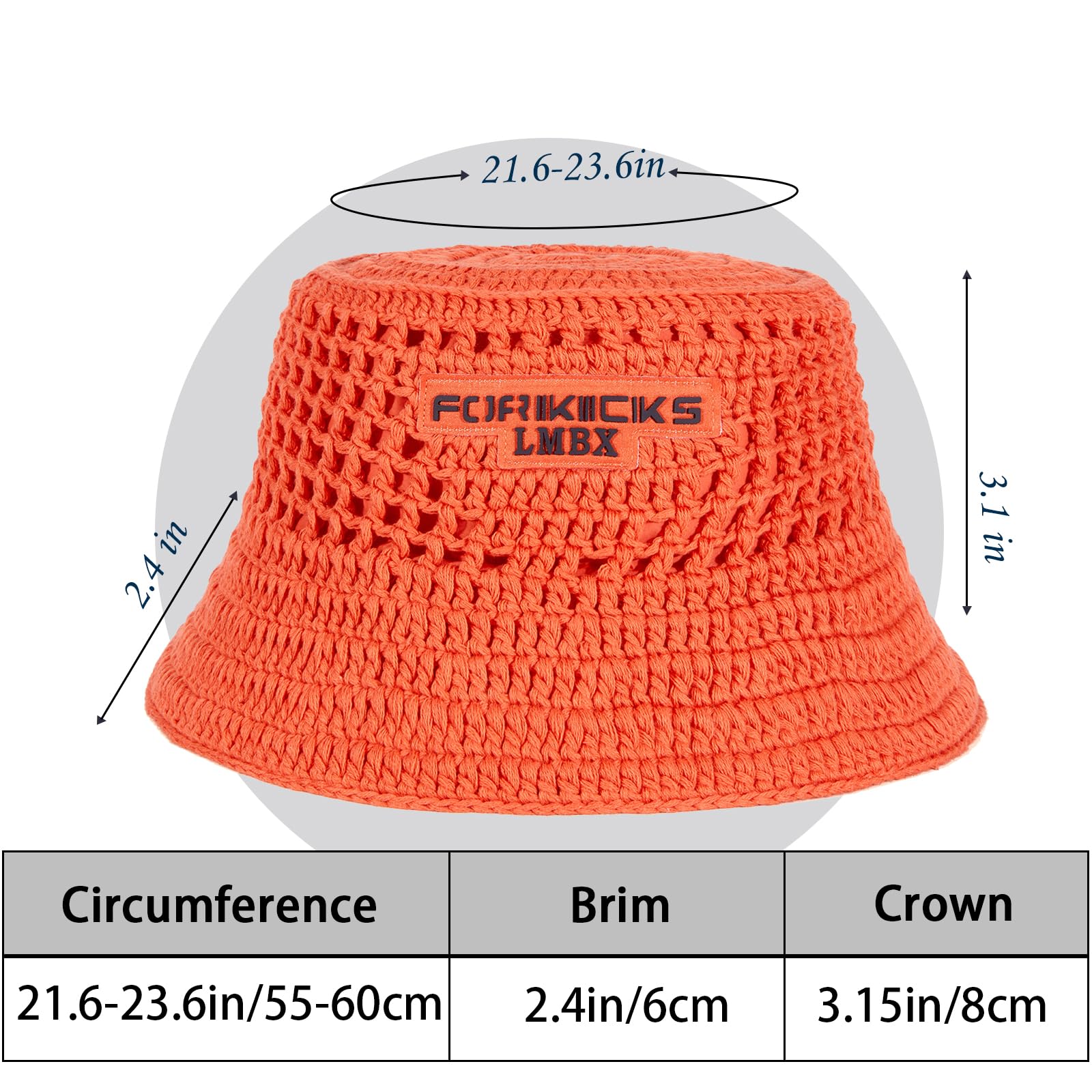 Unisex Crochet Bucket Hat - UPF 50 Sun Protection - Knit Bucket Hat for Men & Women, Reversible, Waterproof & Breathable Orange