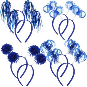 censen 8 pcs pom pom headbands party headbands tinsel wrapped ponytails headbopper headwear for halloween birthday festival(blue)