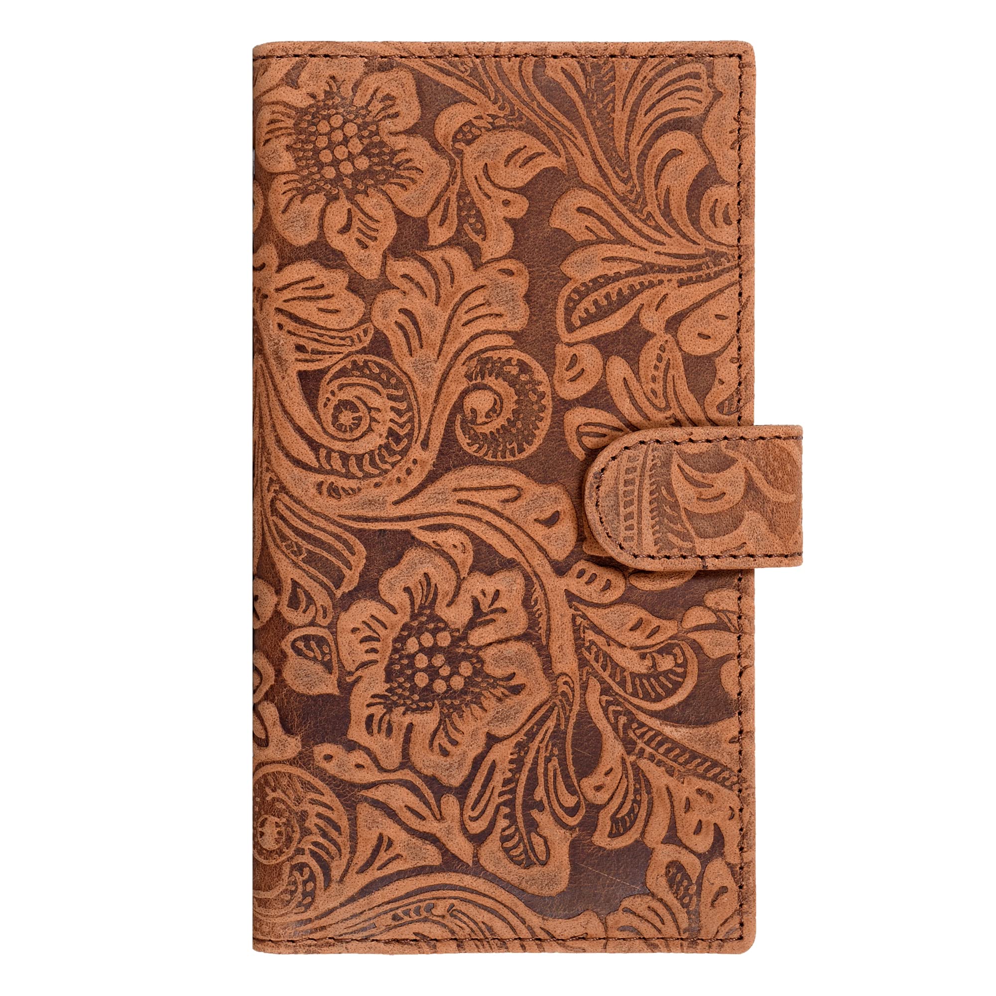 Tan Flower Pattern | Leather Checkbook Holder | Gift For Men And Women | 5 Credit Card Slots | 1 Pen Holder