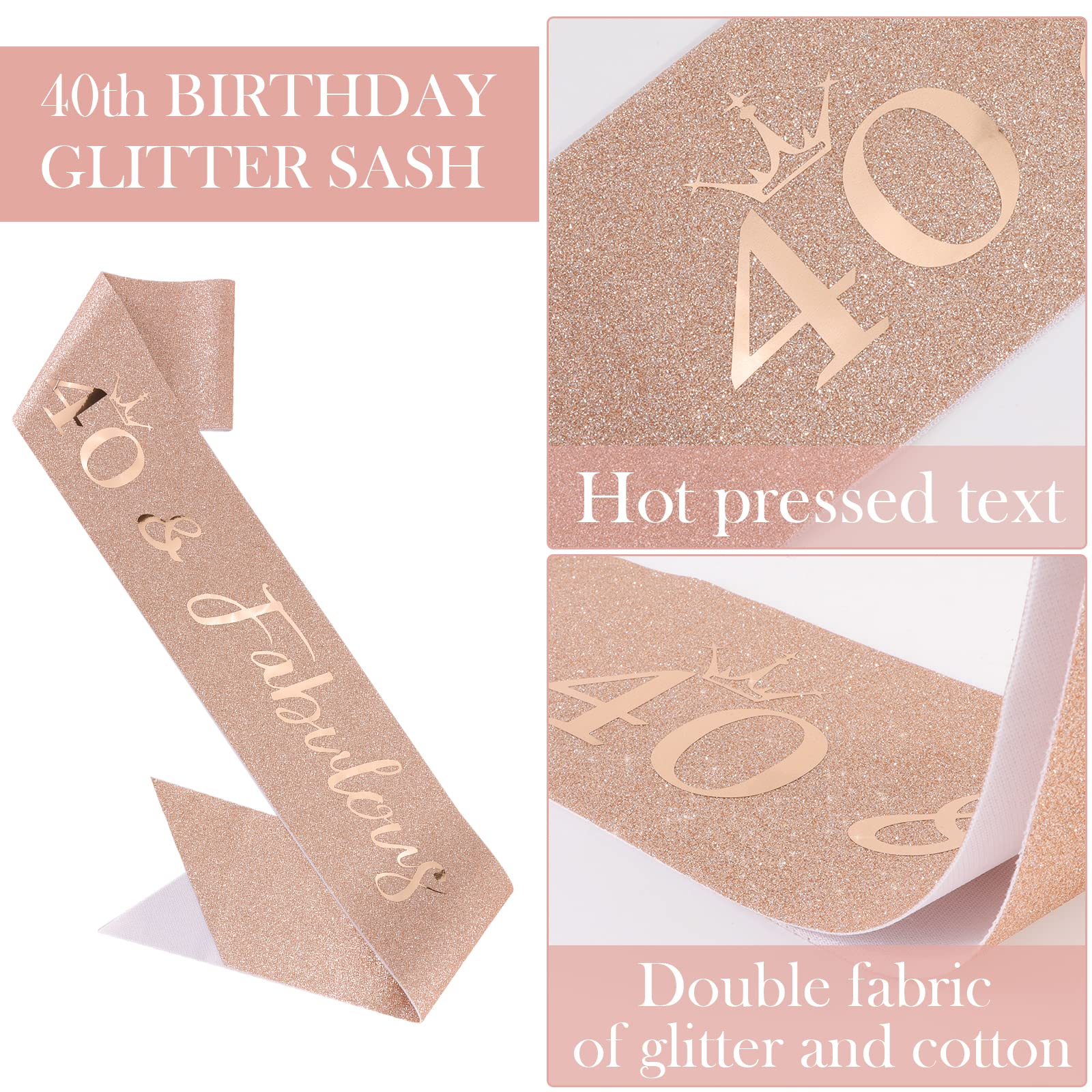 40th Birthday Sash & Rhinestone Crown Kit- Happy 40th Birthday Gifts Women 40th birthday decorations women (Rose gold)