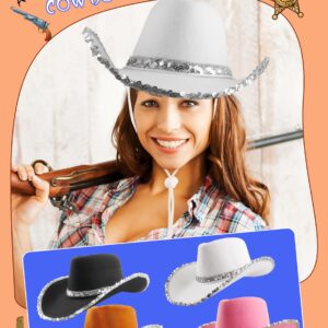 SGBETTER 4 Pack Adult Texan Cowboy Hat Country Western Cowgirl Hat Cowboy Hat for Women Cowboy Themd Party Dress up