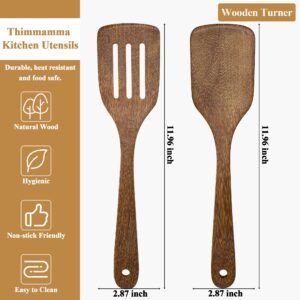 Wooden Spatula for Cooking 12 Inches Wood Spatula Slotted Turner Cooking Utensils for Nonstick Cookware, Kitchen Spatula for Fish, Eggs, Pancakes, 2 Pack