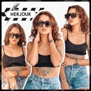 HERJOUR Retro Square Oversized Sunglasses for Women and Men Trendy Sun Glasses AR82157, Red Frame/Brown Lens