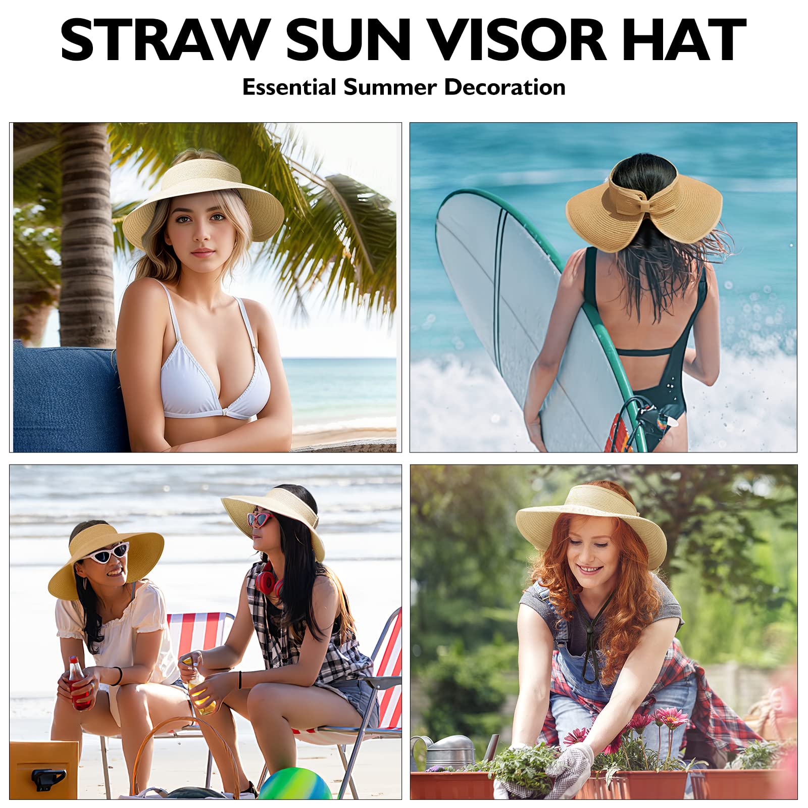 Beach Hats for Women, Wide Brim Sun Hat Womens, Packable Sun Visor Roll-up Sun Hat, Summer Straw Hats for Women UV Protection, Foldable Beach Hat for Girls Summer Vacation Travel Accessories Khak