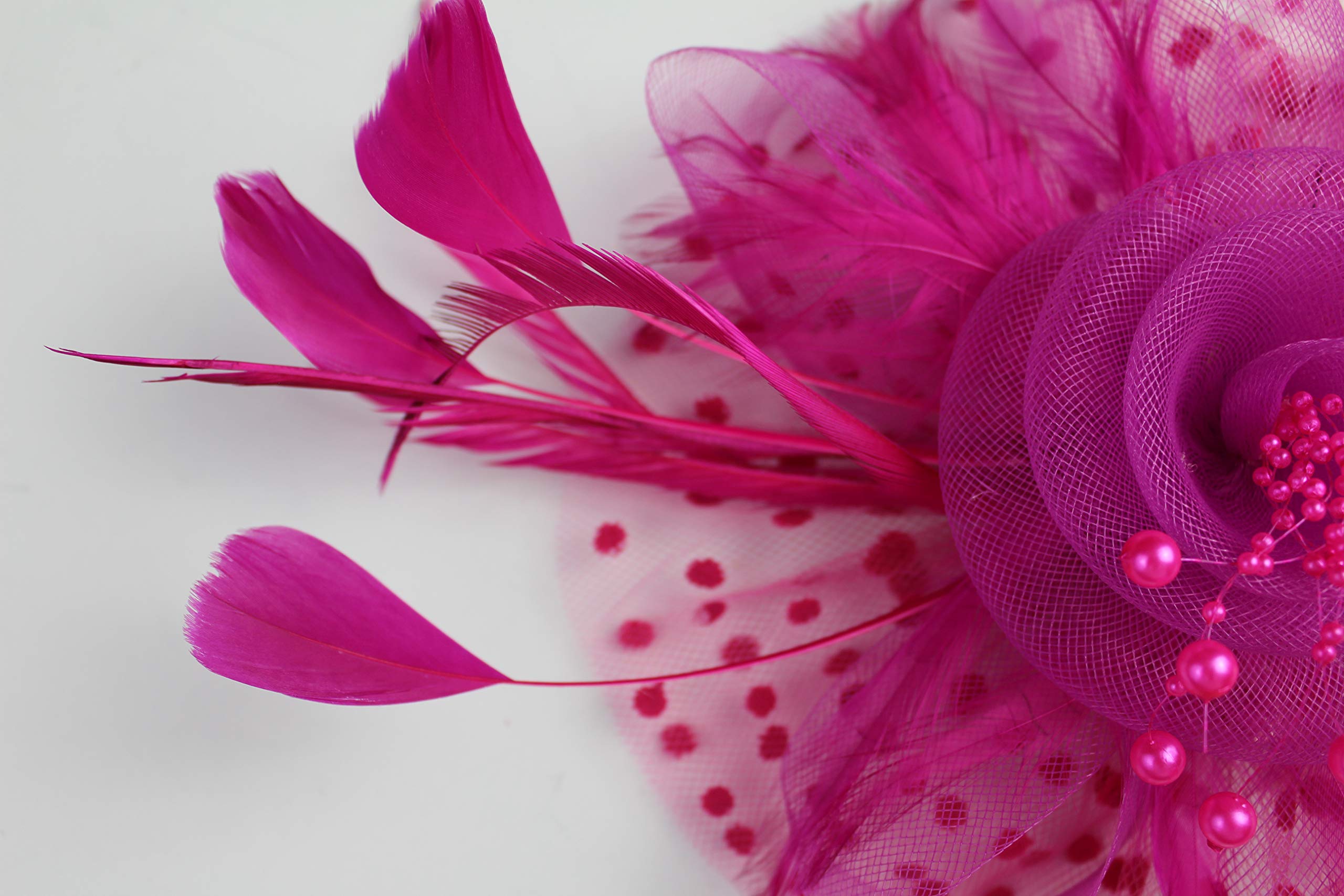 Fascinator Kentucky Hat for Women Tea Party Wedding.Church Derby Headband, 1920s Fascinator Hat with Clip-Hot Pink-01