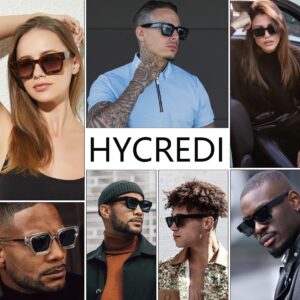 Hycredi Thick Rectangle Sunglasses Women Men Retro Square Chunky Shades 90s Glasses UV400 Protection -Black+Brown