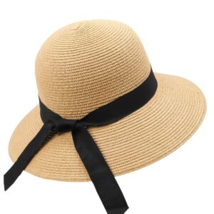 Zylioo Adjustable Little Straw Hats,Wide Brim Sun Hats for Big Heads,Floppy Beach Travel Hats with Bow