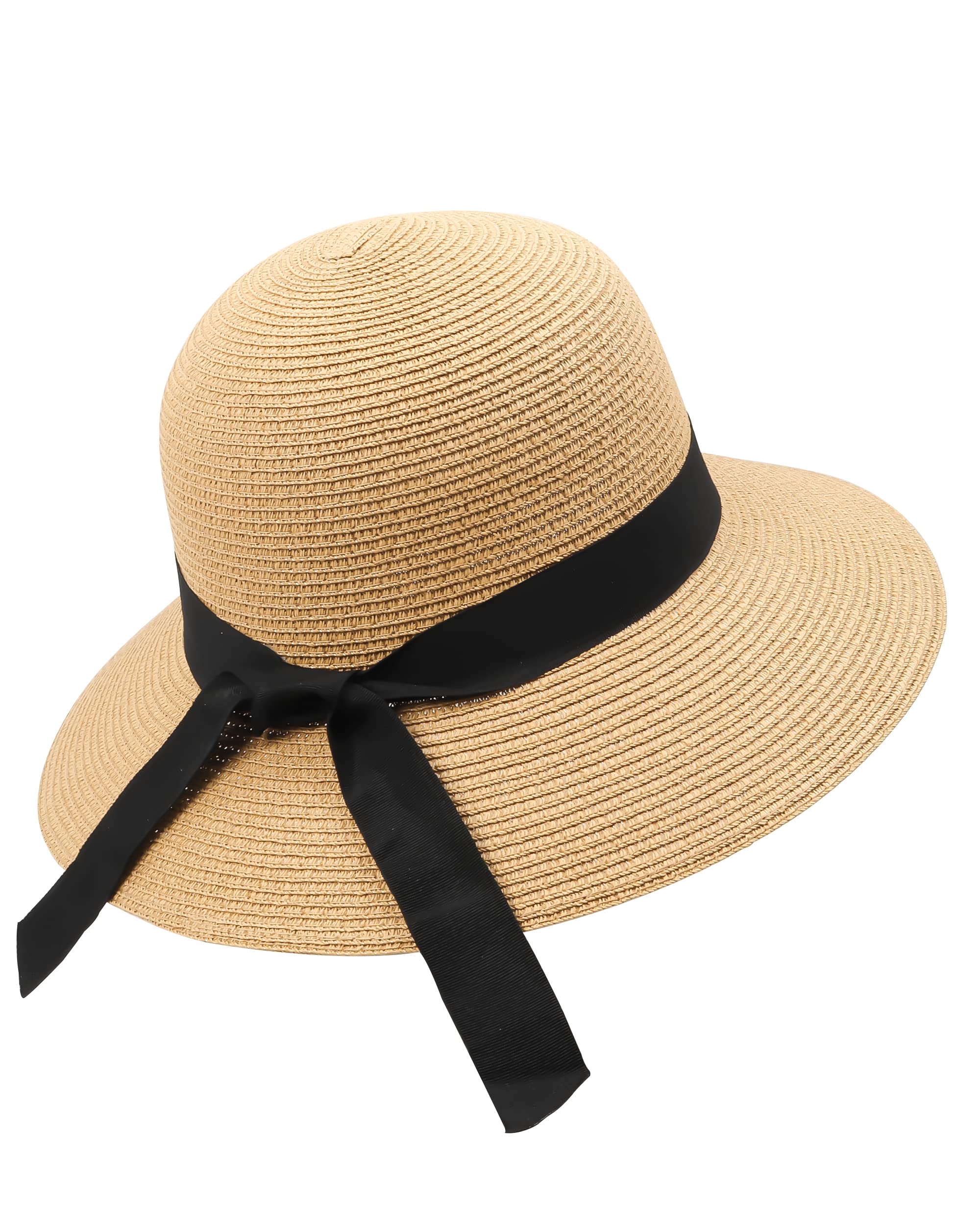 Zylioo Adjustable Little Straw Hats,Wide Brim Sun Hats for Big Heads,Floppy Beach Travel Hats with Bow