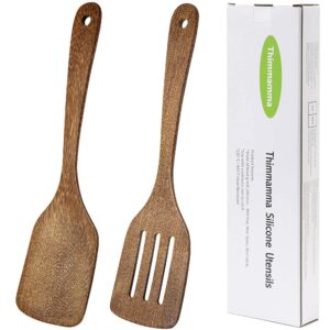 wooden spatula for cooking 12 inches wood spatula slotted turner cooking utensils for nonstick cookware, kitchen spatula for fish, eggs, pancakes, 2 pack