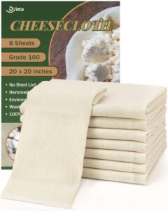 cheesecloth for straining grade 100, 8 pieces reusable hemmed cheesecloth 20 x 20 inches, 100% unbleached cotton cheese cloths for straining, filtering, canning, covering, polishing and decoration