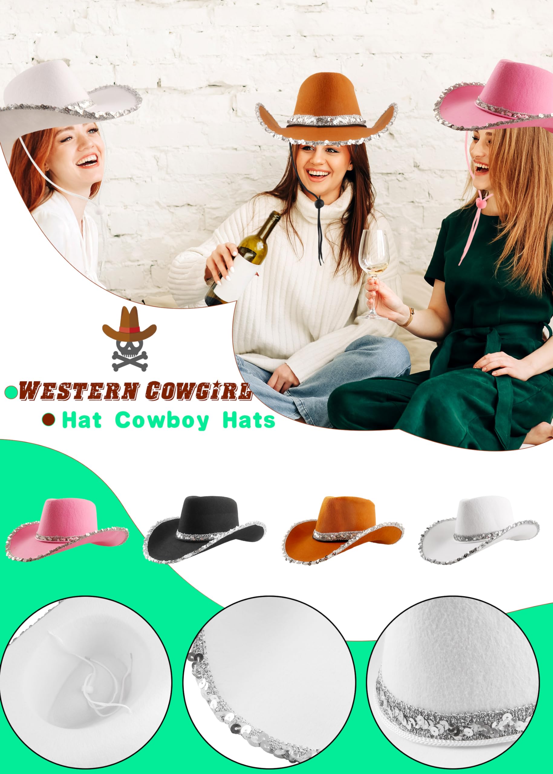 SGBETTER 4 Pack Adult Texan Cowboy Hat Country Western Cowgirl Hat Cowboy Hat for Women Cowboy Themd Party Dress up