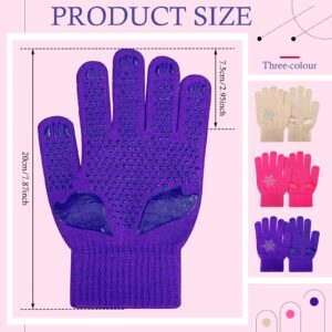 Jiuguva 3 Pairs Ice Skating Gloves Figure Skating Accessories Gloves with Snowflake Rhinestone Knit Gloves for Kid Girl (Skin Color, Purple, Pink)