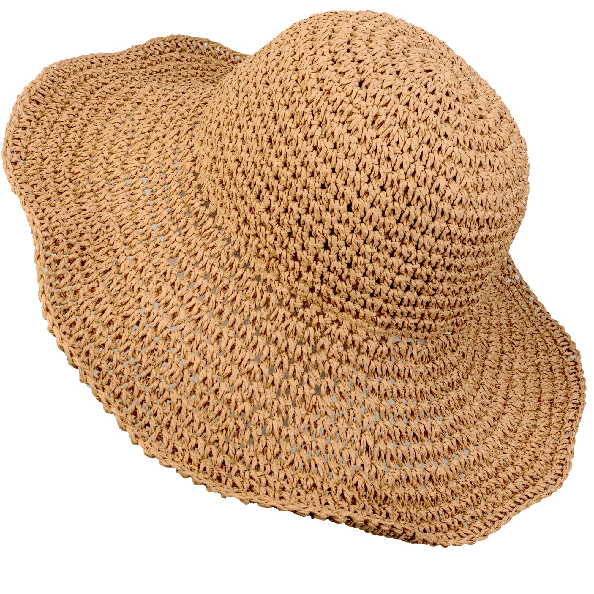 Crochet Straw Sun Hat for Women Floppy Beach Sun Hat Soft Large Lady Bucket Hat Foldable Travel Summer Medium Khaki