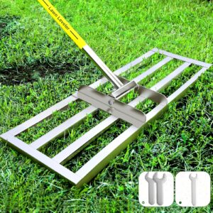 lawn leveling rake, 30 x 10 inch lawn leveler rake with adjustable stainless steel handle, lawn level tool for soil with handle for yard, garden, golf leveling, 6.5ft