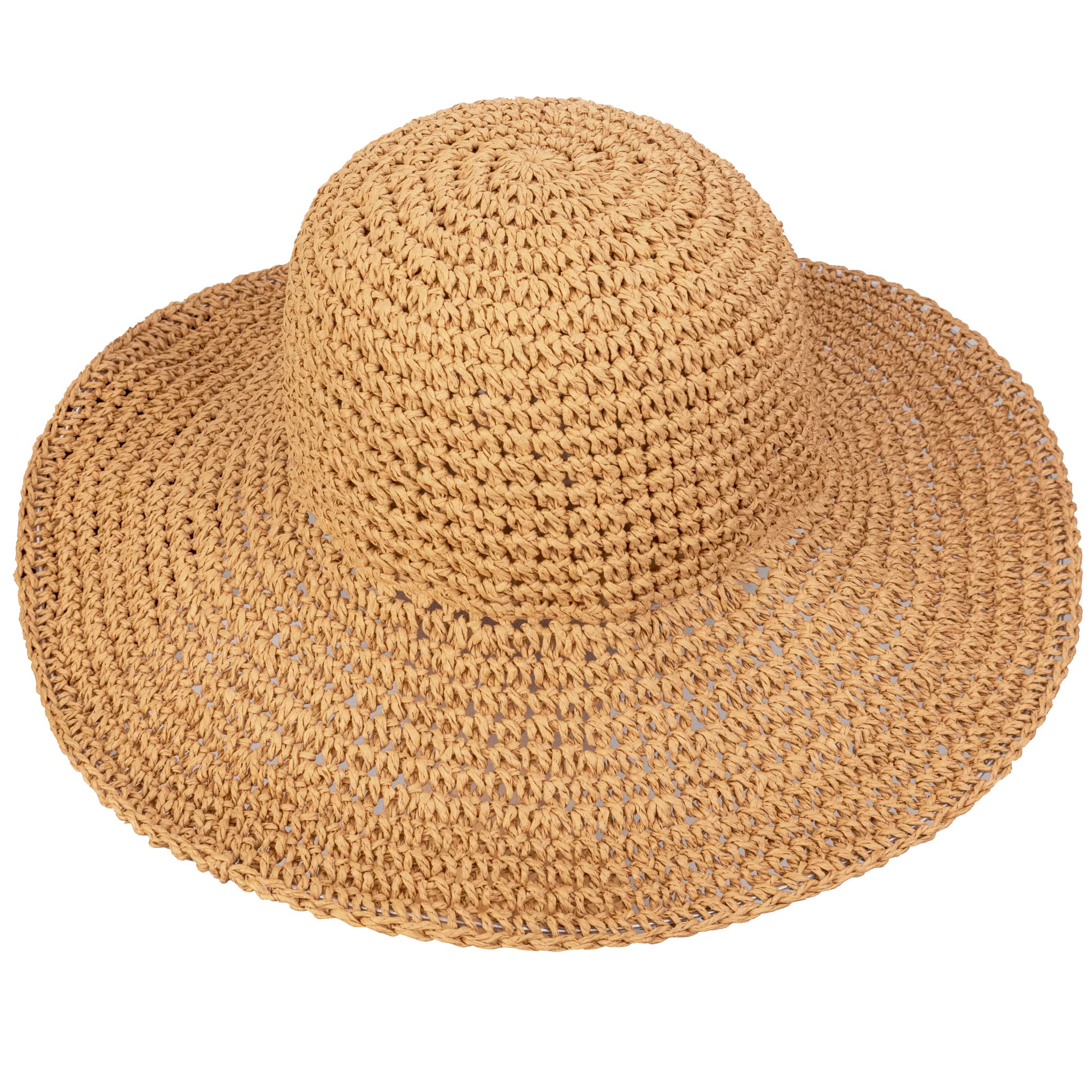 Crochet Straw Sun Hat for Women Floppy Beach Sun Hat Soft Large Lady Bucket Hat Foldable Travel Summer Medium Khaki