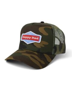 happy dad trucker hat, camo, trendy mens hats with breathable mesh back, adjustable snap closure, birthday gifts for men and women, snapback cap