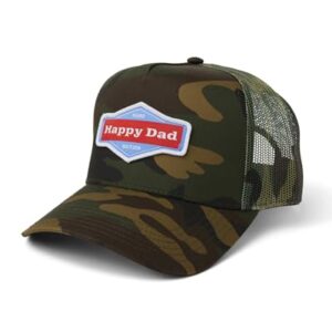 Happy Dad Trucker Hat, Camo, Trendy Mens Hats with Breathable Mesh Back, Adjustable Snap Closure, Birthday Gifts for Men and Women, Snapback Cap