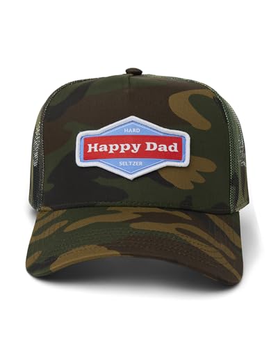 Happy Dad Trucker Hat, Camo, Trendy Mens Hats with Breathable Mesh Back, Adjustable Snap Closure, Birthday Gifts for Men and Women, Snapback Cap