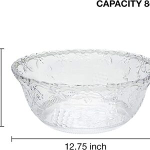 S.G Premium Quality Plastic Punch Bowl with Ladle - 2 Gallon Punch Bowl with Ladle - Embroidered Design 8 Quart large Serving Bowl with 5 oz Plastic Serving Ladle/Spoon for Parties, Holidays, and more