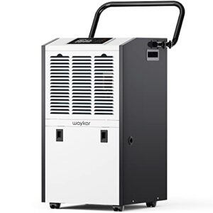 waykar 155 pints large commercial dehumidifier with drain hose and water tank, industrial dehumidifier in large space up to 8000 sq. ft for home, basements, whole house, library, 5-year warranty